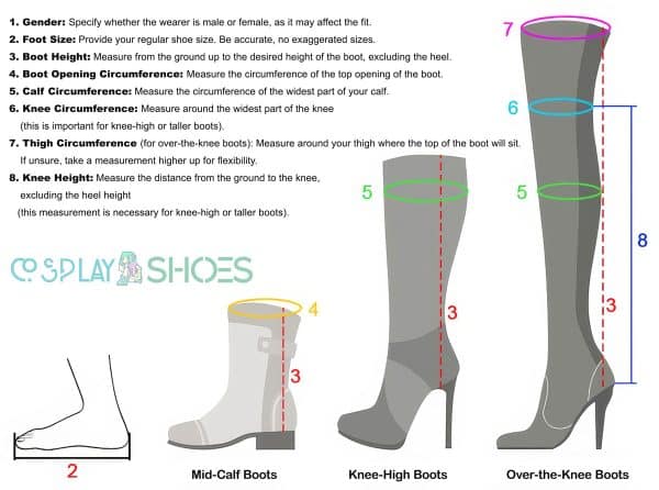 Size Chart & Measurement & FAQ - Cosplay Shoes